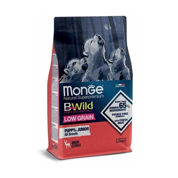 Monge Bwild Low Grain All Breeds Puppy&Junior Deer – 12 kg