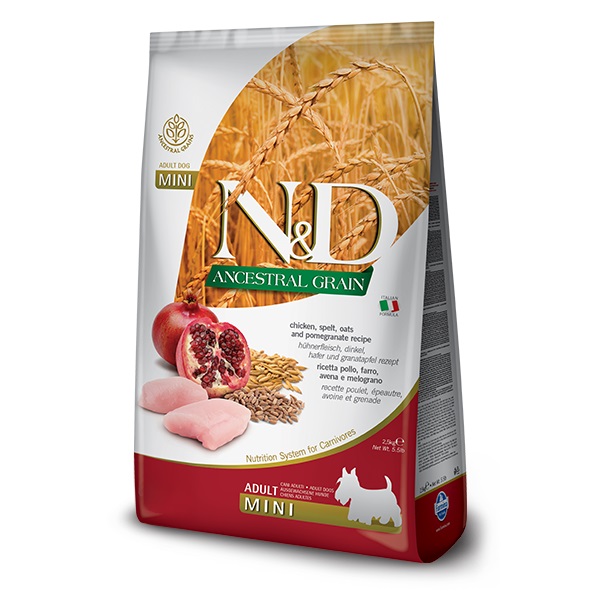 N&D Ancestral Grain Mini Adult Chicken & Pomegranate – 2,5 kg