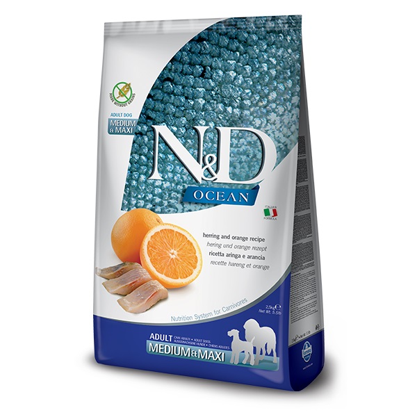 N&D Ocean Medium&Maxi Adult Herring&Orange – 2,5 kg