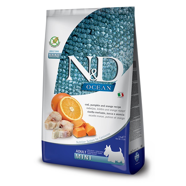 N&D Ocean Mini Adult Cod, Pumpkin & Orange – 2,5 kg