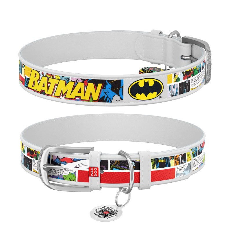 Collar WAUDOG kožna ogrlica za pse Batman 1 Bela