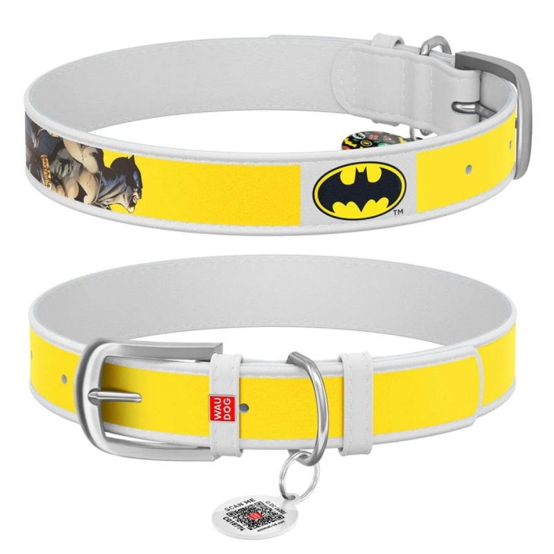 Collar WAUDOG kožna ogrlica za pse Batman 2 Bela