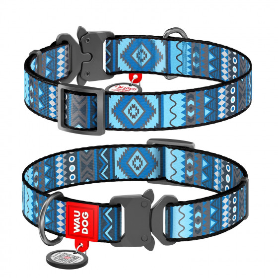 Collar WAUDOG ogrlica za pse sa metalnom kopčom Etno Blue