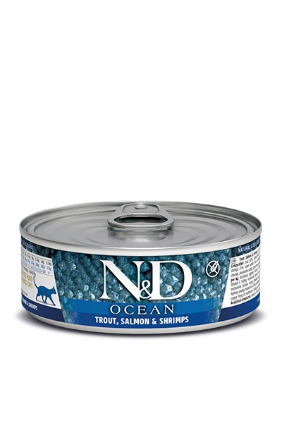 N&D Ocean Cat Trout, Salmon&Shrimps – 12×80 g