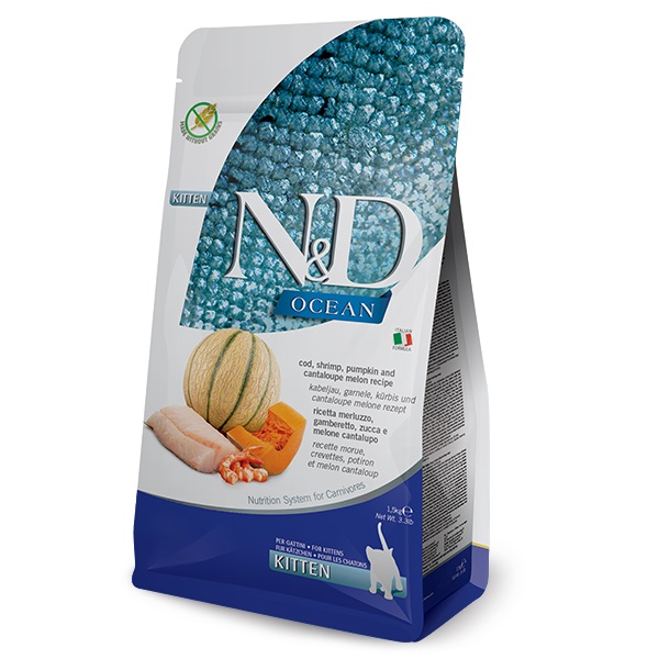 N&D Ocean Kitten Cod, Shrimp, Pumpkin&Melon – 1,5 kg