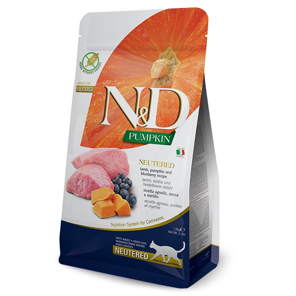 N&D Pumpkin Cat Neutered Lamb&Blueberry – 1,5 kg