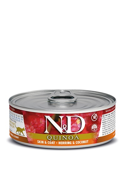 N&D Quinoa Cat Skin&Coat Herring – 12×80 g