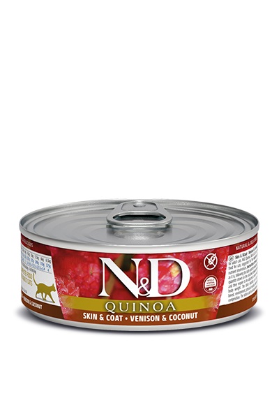 N&D Quinoa Cat Skin&Coat Venison – 12×80 g