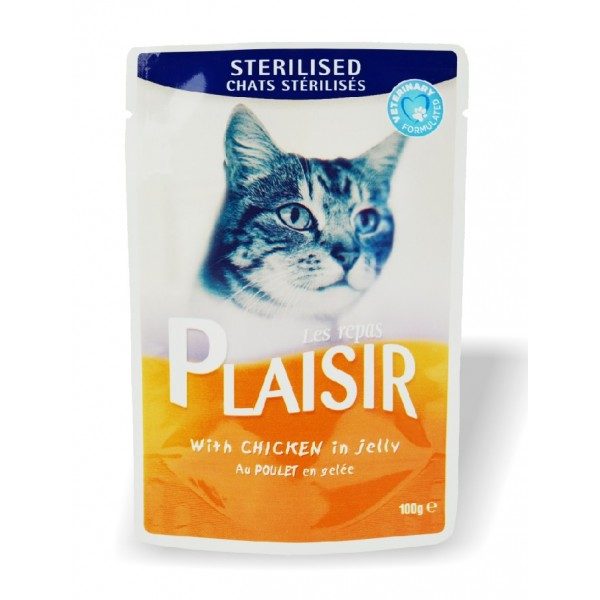 Plaisir Sterilised Cat Chicken in Jelly – 22×100 g