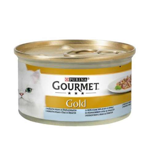 Gourmet Gold Duo konzerva za mačke Riba i Spanać komadići u sosu 85g