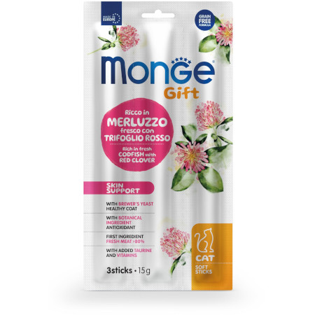 Monge Cat Gift Skin Support Soft Sticks sa Bakalarom i Crvenom Detelinom 15 g