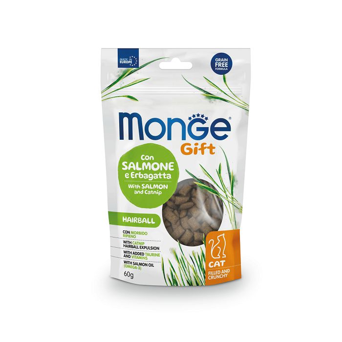 Monge Cat Gift Filed and Crunchy Hairball Losos sa Mačijom travom 60 g