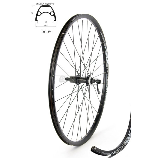 *CROSSER zadnji točak X6, dupli zid 28" Shimano TX50, kaseta, alu - za disk, crna sa ajletima