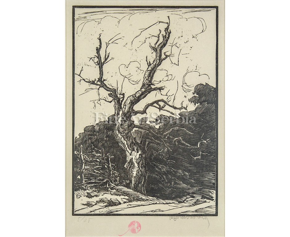 Predeo sa drvetom, 1934. godine, (iz kolekcije porodice umetnika) - Ljubomir Ljuba Ivanović