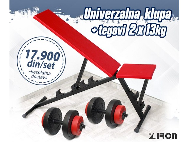 Tegovi i klupa Univerzalna klupa 2 male šipke + 26kg t