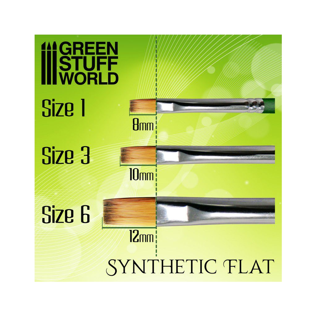 Flat Synthetic Brush - size #3 - GREEN SERIE