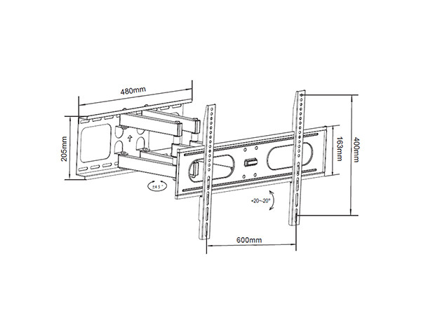 Nosac za TV, 30''-70'',do 50kg,Tilt:-20° to +20°, Rotacija: 90°,VESA: 600x400- razmak od zida 7-47cm