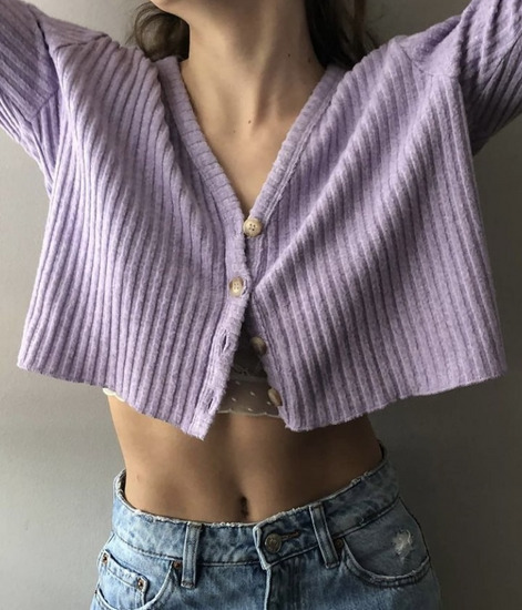 violet cardigan