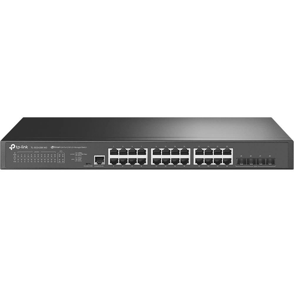 TP-Link TL-SG3428X-M2 Omada L3-lite upravljiv cloud svič 24 x 2.5GbE port + 4 x 10GbE SFP+, VLAN, SNMP, RMON, L2~L4 QoS, IGMP, ACL, port security, Zero-Touch Provisioning, Web / iOS / Android / Wi...