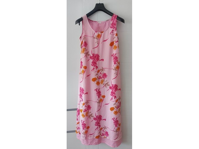 Duga roze cvetna haljina 42