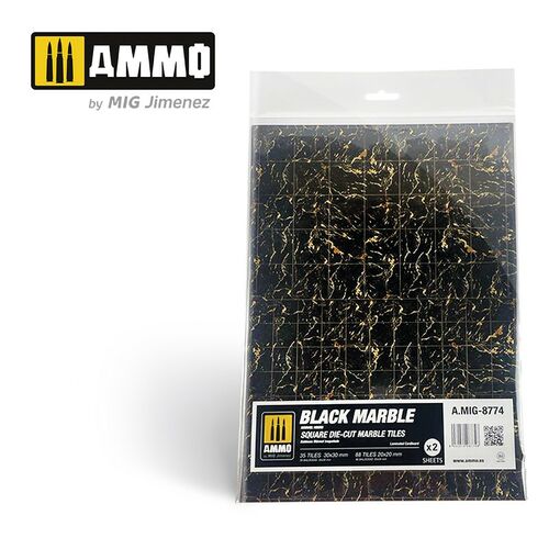 AMMO of Mig Jimenez 8774 Black Marble - Square Die-Cut Tiles