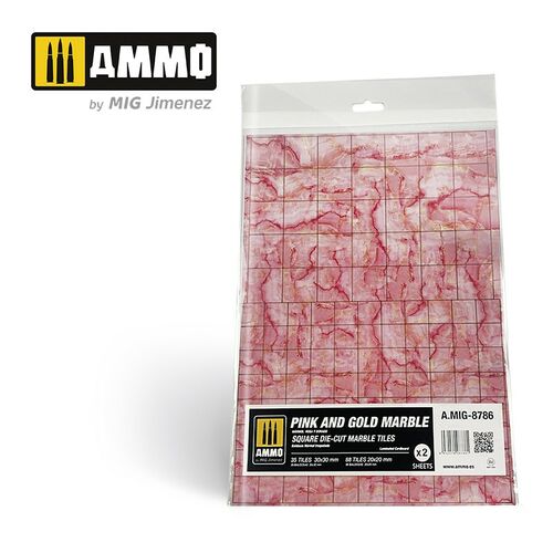 AMMO of Mig Jimenez 8786 Pink And Gold Marble - Square Die-Cut Tiles