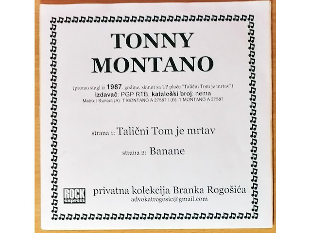 SP TONNY MONTANO - Talični Tom je mrtav, promo, MINT