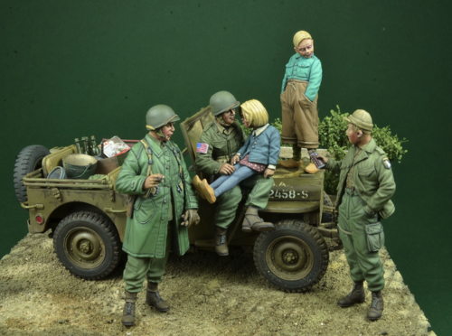 D-DAY miniature studio 35221 Chocolate Bar, 101st Airborne Div. Soldiers w. Kids Operation Market Garden, Holland 1944