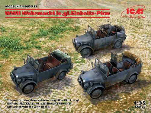 ICM DS3513 WWII Wehrmacht le.gl.Einheitz-Pkw (le.gl.Pkw Kfz.1,le.gl.Einheitz-Pkw Kfz.2, le.gl.Einheitz-Pkw Kfz.4)