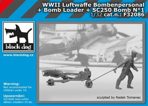 Black Dog F32086 WWII Luftwaffe bombenpersonal + Bomb loader + SC250 bomb N°1