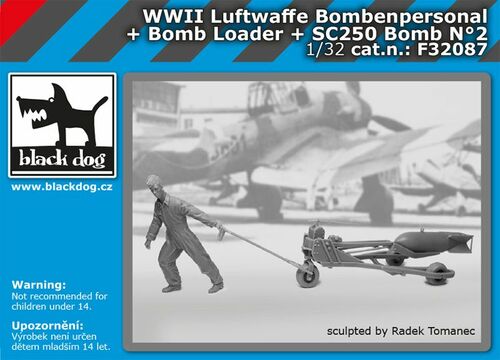 Black Dog F32087 WWII Luftwaffe bombenpersonal + Bomb loader + SC250 bomb N°2