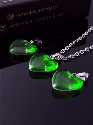Zeleno providna srce ogrlica