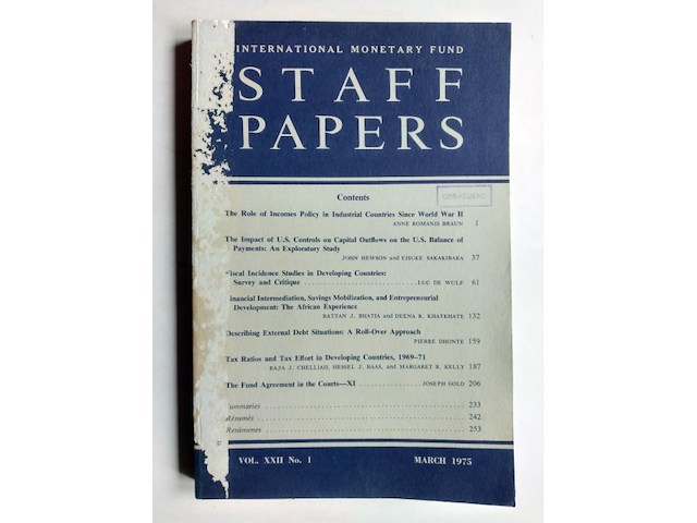 International Monetary Fund, STAFF PAPERS (March, 1975)