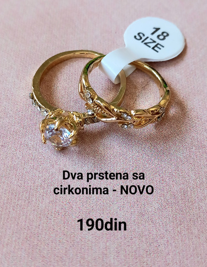 Dva prstena zlatne boje sa cirkonima - NOVO