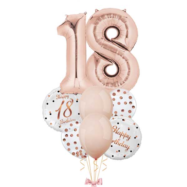 Gold rose & cream baloni sa brojem 18 rođendan