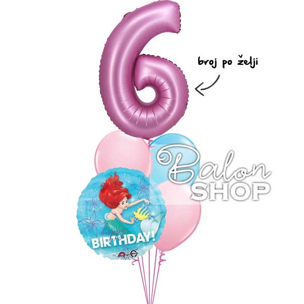 Ariel mala sirena buket balona sa brojem