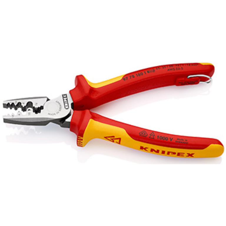 Knipex – Klešta za krimpovanje hilzni (kablovskih završetaka) 1000V VDE 180mm sa mogućnošću kačenja – 97 78 180 T