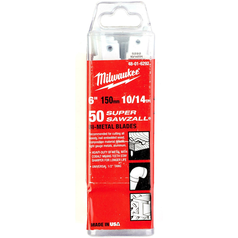 Milwaukee Listovi sabljaste testere, univerzalne 150 mm, 10/14 TPI, 50 kom, 48016292