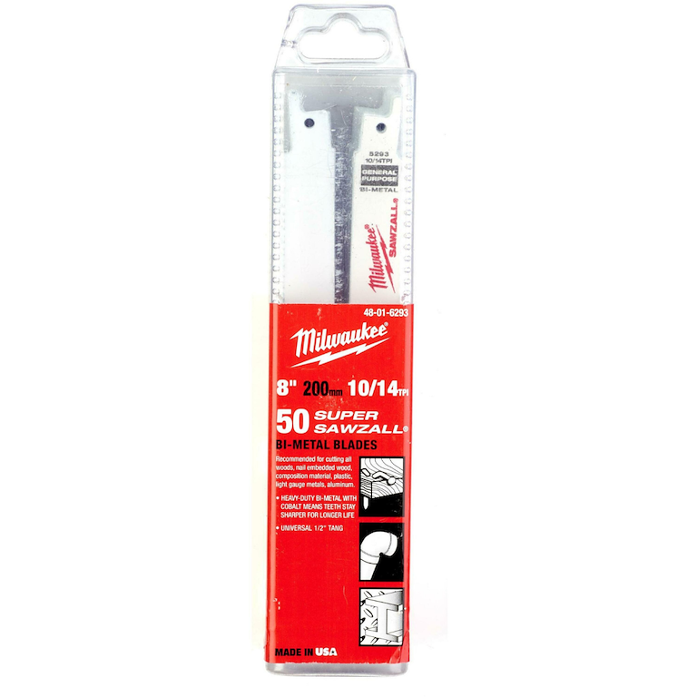 Milwaukee Listovi sabljaste testere, univerzalne 200 mm, 10/14 TPI, 50 kom, 48016293