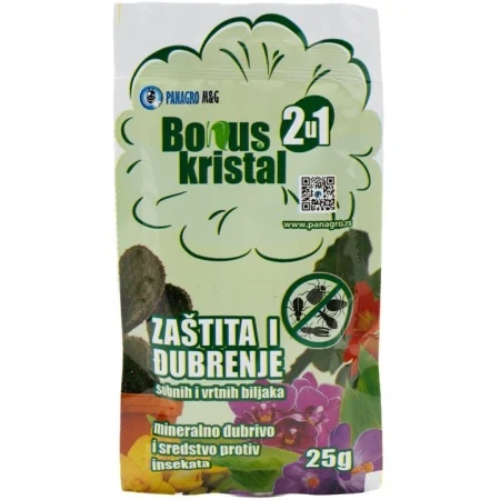 Prihrana i sredstvo protiv insekata za sobne i vrtne biljke Bonus kristal 20-20-20+ME+acetamiprid 2u1 25g - 30kom.