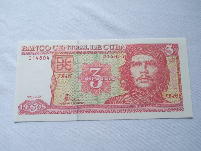 Куба 3 пезоса,УНЦ,2005 год.Че Гевара