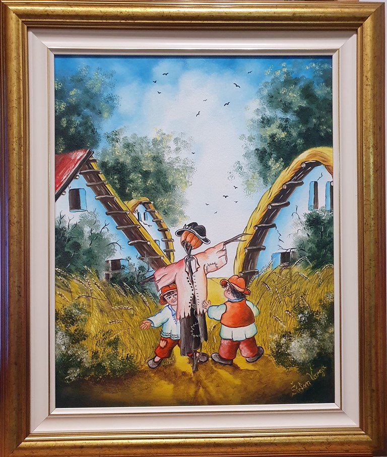 Strašilo, Štefan Varga, Naiva Kovačica, ulje na platnu, uramljena, sa 63×53 cm, bez 50×40 cm, sertifikat, 650 eura