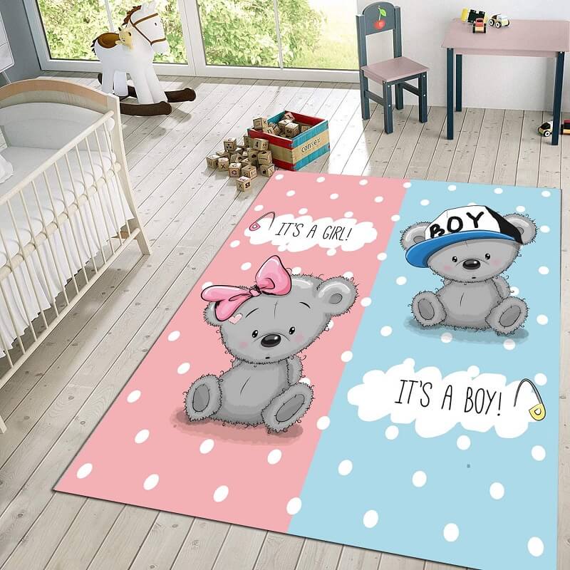 Tepih za decu na gumenoj podlozi 120x180cm – Mede blizanci roze-plavi, TG-136