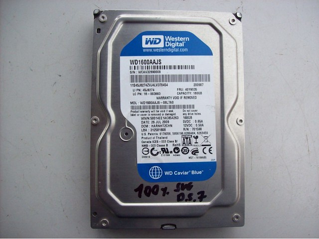 160 Gb WD sata II - 3.5 inca  WD1600AAJS - 100% sve