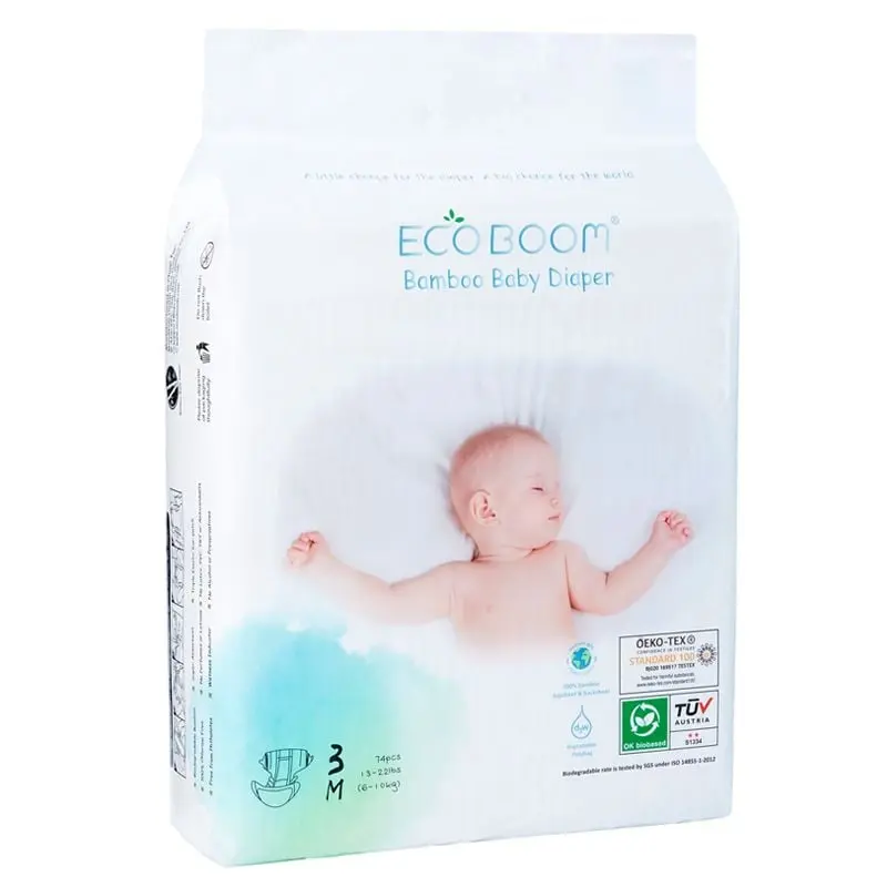 ECO BOOM Biorazgradive Jednokratne Pelene za bebe, Veličina M 3, od 6-10kg, 74kom