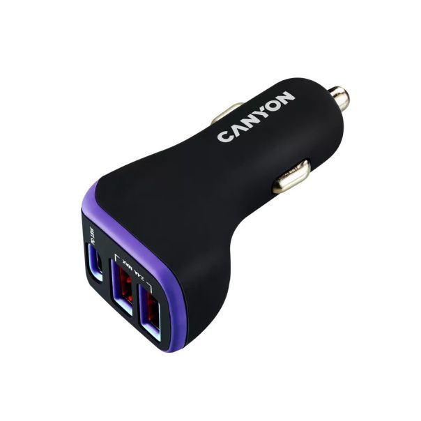 CANYON Auto punjač 3 USB C-08, crna