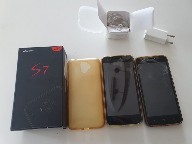 Dva Ulefone S7 + punjač bez kabla + nove slušalice