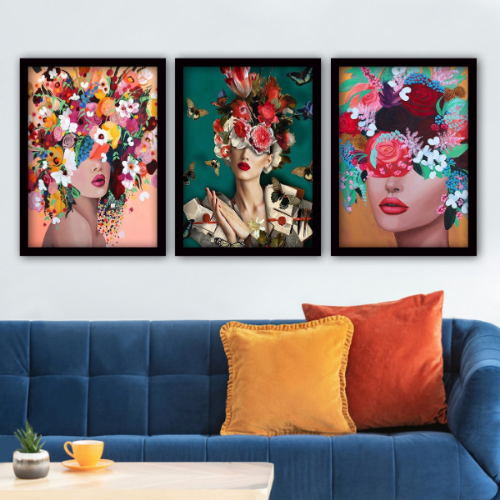 Slika sa devojkom i cvećem, 30x45 cm, set sa 3 slike