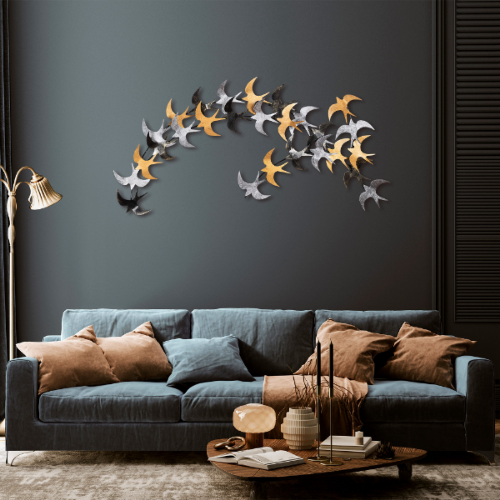 Zidna dekoracija metalno jato ptica, 137x62 cm