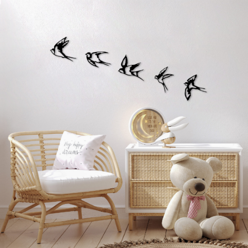 Zidna dekoracija ptičice, metalne, set sa 5 ptičica